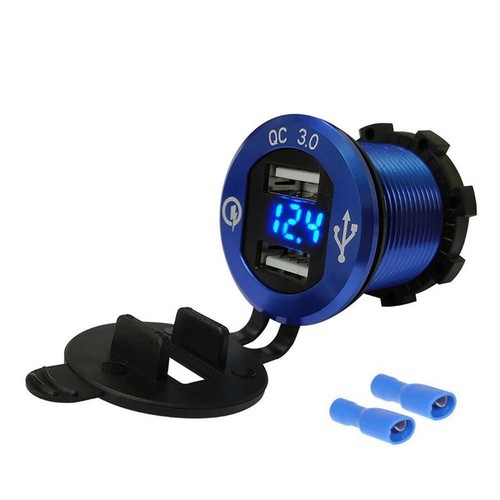 12V QC3.0 Dual USB Car Fast Charger Socket Power Outlet LED Voltmeter ...