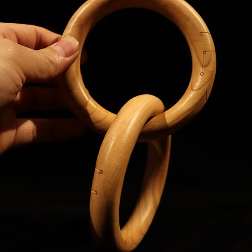 Peach Yin Yang Double Ring Talisman Wood Carved Taoist Qiankun Circle ...