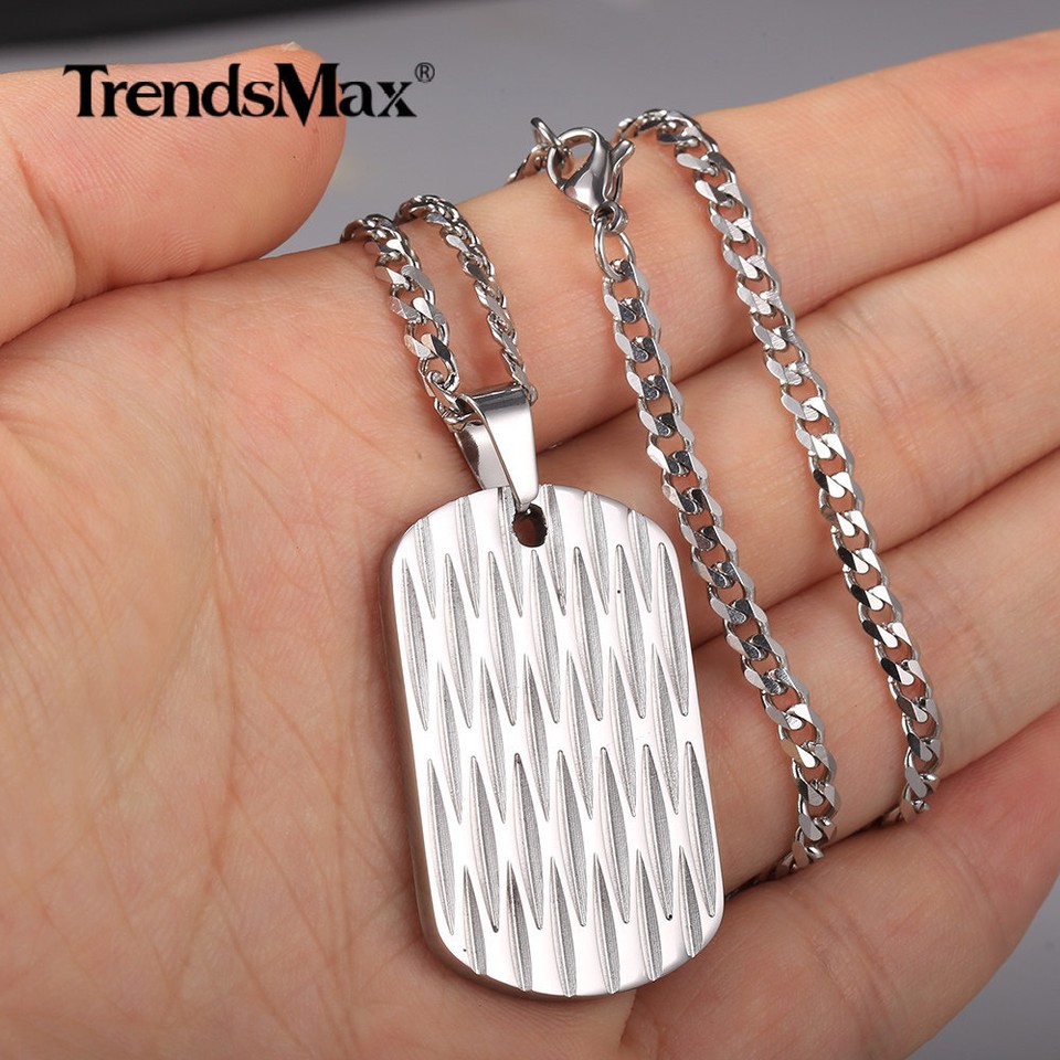 Silver Stainless Steel Dog Tag Pendant Necklace 16"-30" Curb Chain ...