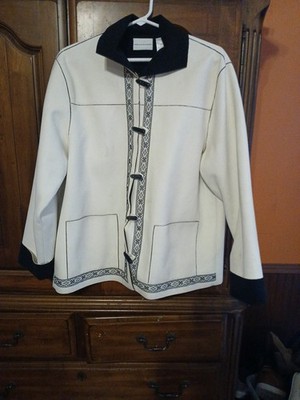 Alfred Dunner White/ Black Alpine Pattern Jacket Toggle Closure. Womens ...
