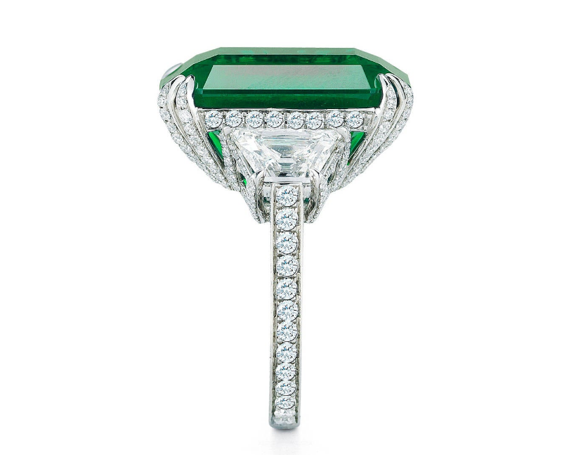 Forest Green Emerald Cut 15.10CT Emerald & Lab-Created Diamonds Three ...