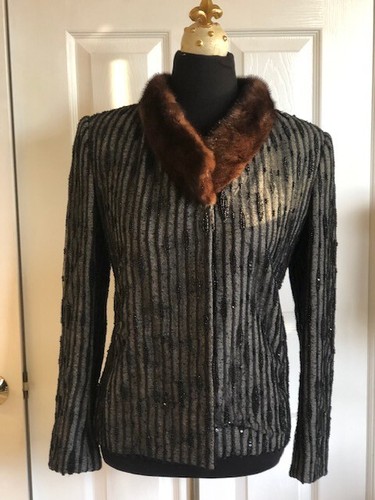 Elegant! Douglas Hannant Beaded Mink Collar Wool Blend Jacket Sz 6 | eBay