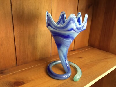 Handblown 1960's Vtg Sooner Art Glass 91/4” Swung Trumpet Vase W/ Coil ...