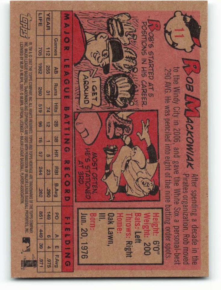 2007 Topps Heritage #11b Rob Mackowiak NM-MT White Sox Team Name Yellow ...