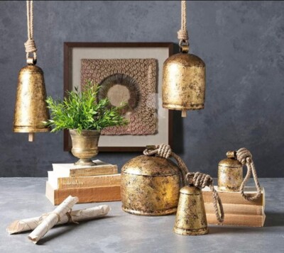 Nautical Rustic Set of 5 Jingle Bells With Jute Rope for Home ...