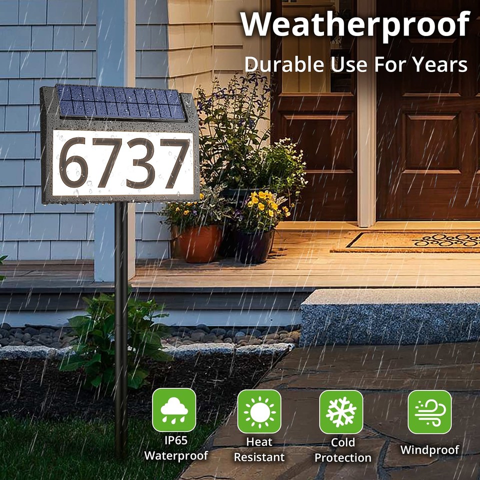 Solar Address Sign Lighted House Numbers Waterproof, Solar Powered LED ...