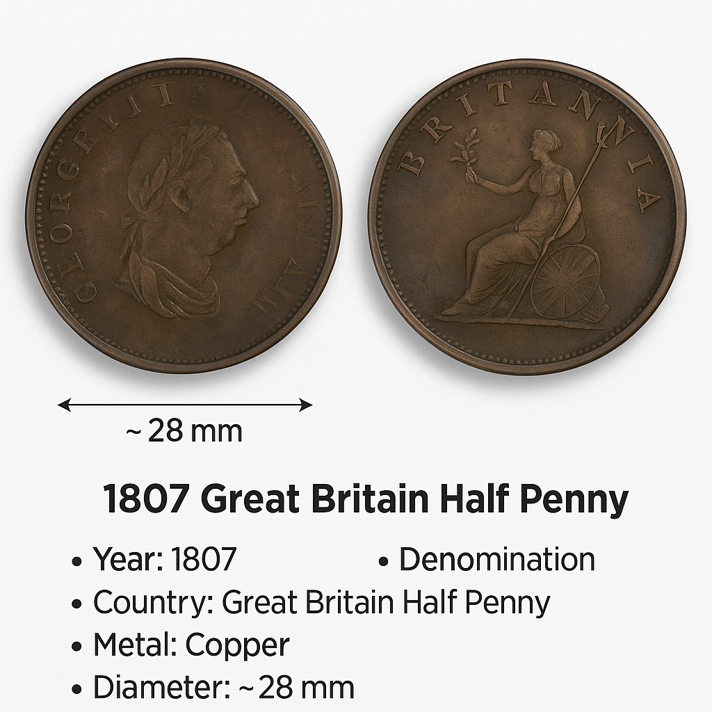 1807 Great Britain Half Penny George III Copper Coin – Britannia ...