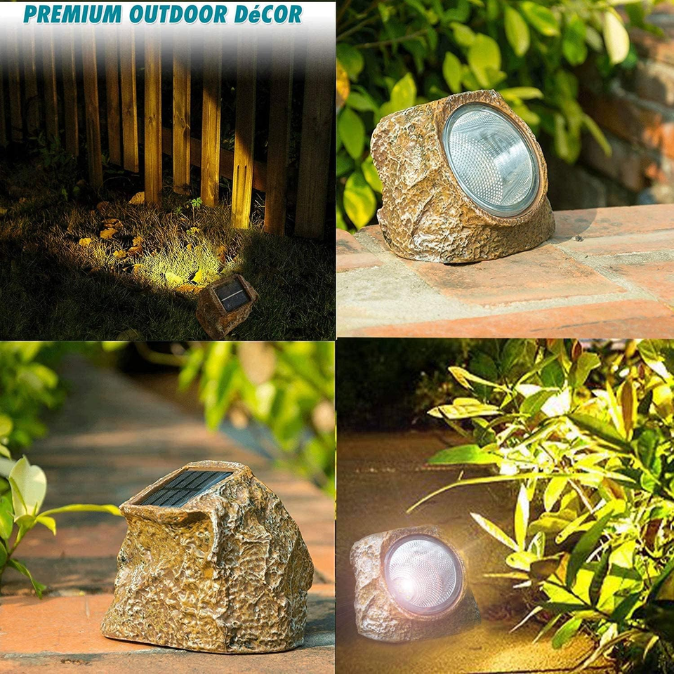 Solar Garden Rock Lights Outdoor, 2 Pack 10 LED Waterproof Solar ...