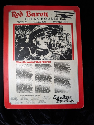 Vintage 1976-79 Red Baron Steak Houses Sunday Brunch Menu Oregon ...