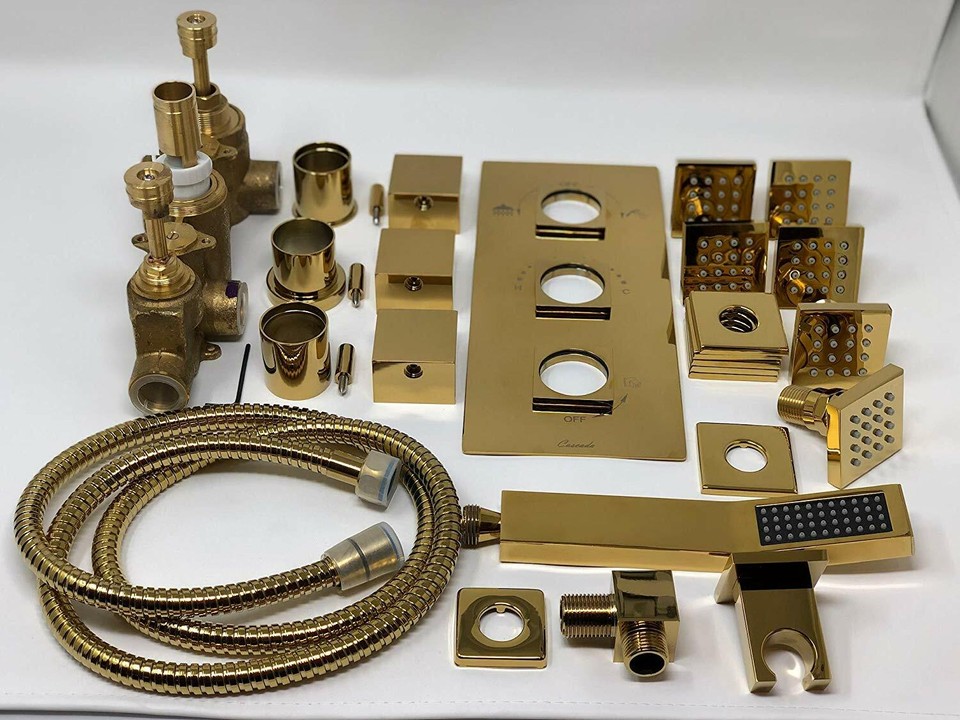 Bathroom Shower Set Ceiling Mount Rainfall 6 Jets Spray 40" Gold | eBay