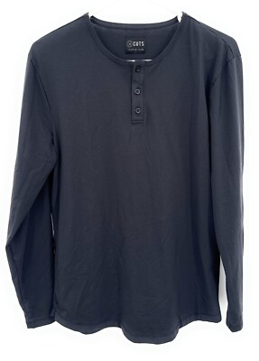 Cuts Shirt Men's L Black Henley Stretch Long Sleeve Casual | eBay