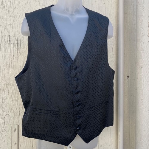LOUIS ROTH Mens LARGE Dress Suit Vest Formal Black on Black Geometric ...