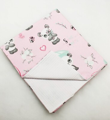 XXL LARGE BLANKET BABY COTTON +WAFFLE FABRIC sweet love pandas pink for ...