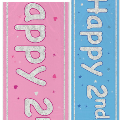 2nd Birthday Banners Age 2 Foil Banner Party Decorations Shiny 9ft Boy ...