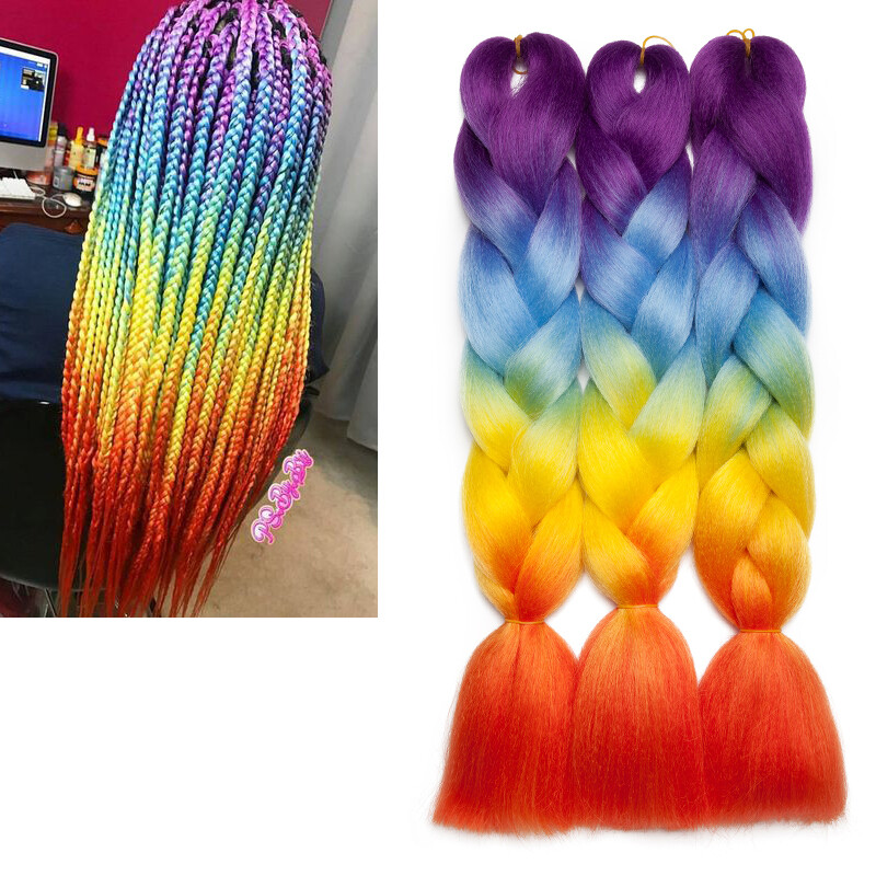 24" Handmade Jumbo Braiding Hair Extensions Plaited Box Braids Ombre ...