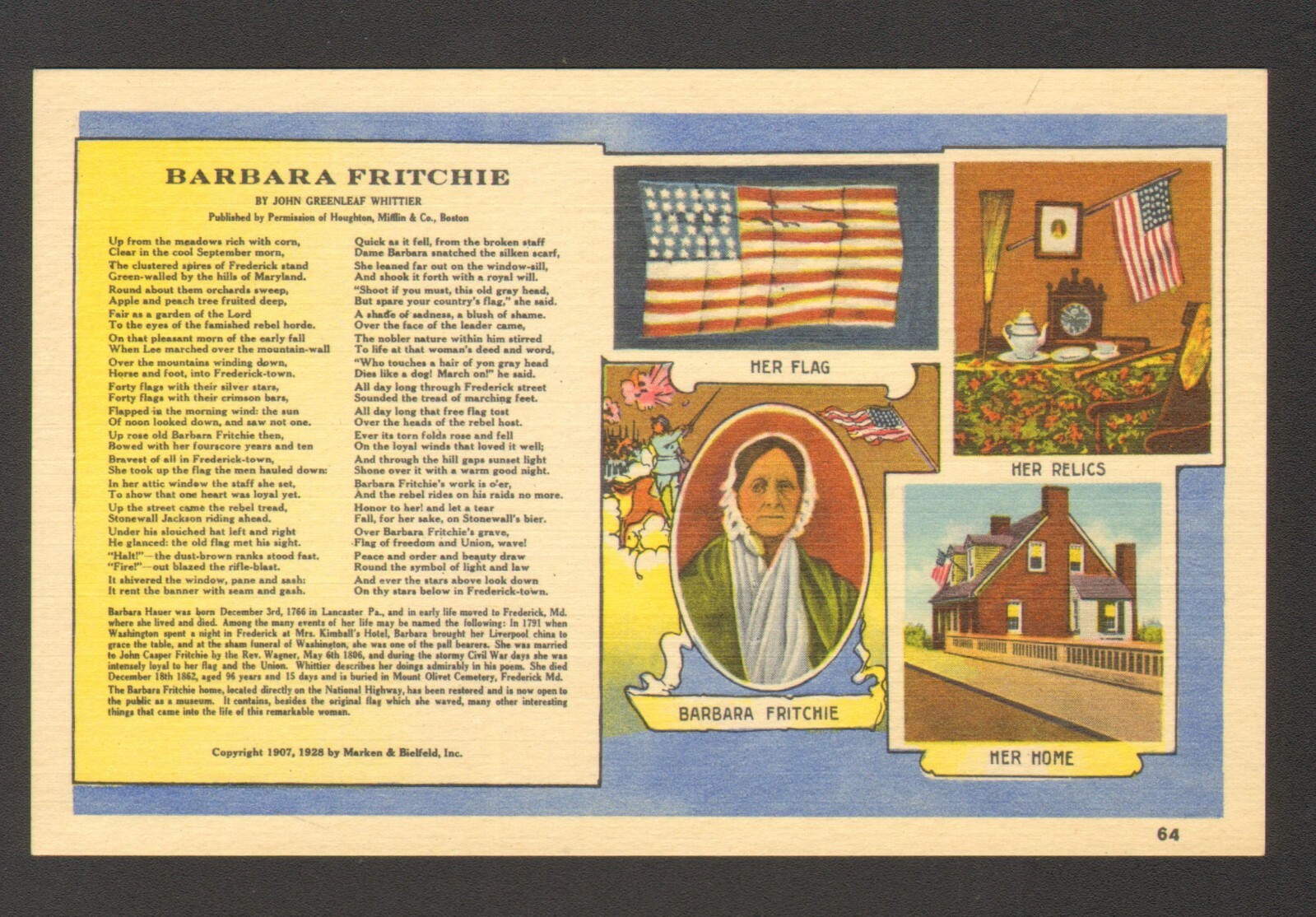 Unused Postcard Barbara Fritchie Poem by John Greenleaf Whittier | eBay