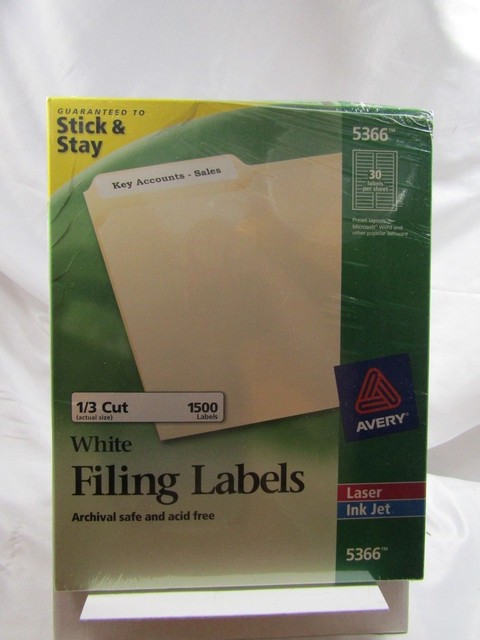 Avery 5366 Labels,2/3"x3 7/16" White File Folder Labels 30/Sheet 50 ...