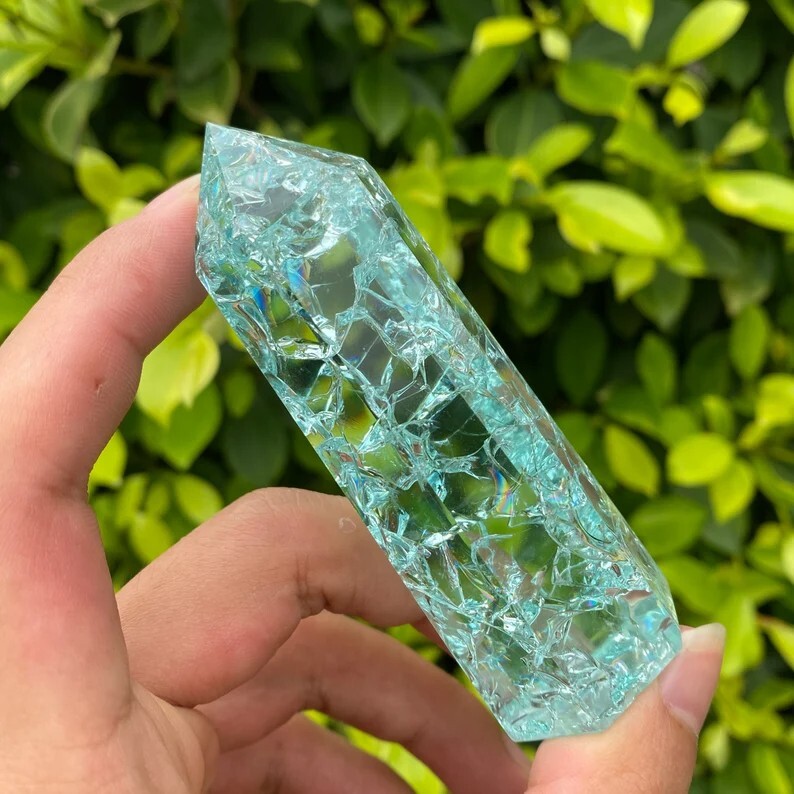Blue Crackle Quartz Tower Blue Clear Crystal Obelisk Meditation Healing ...