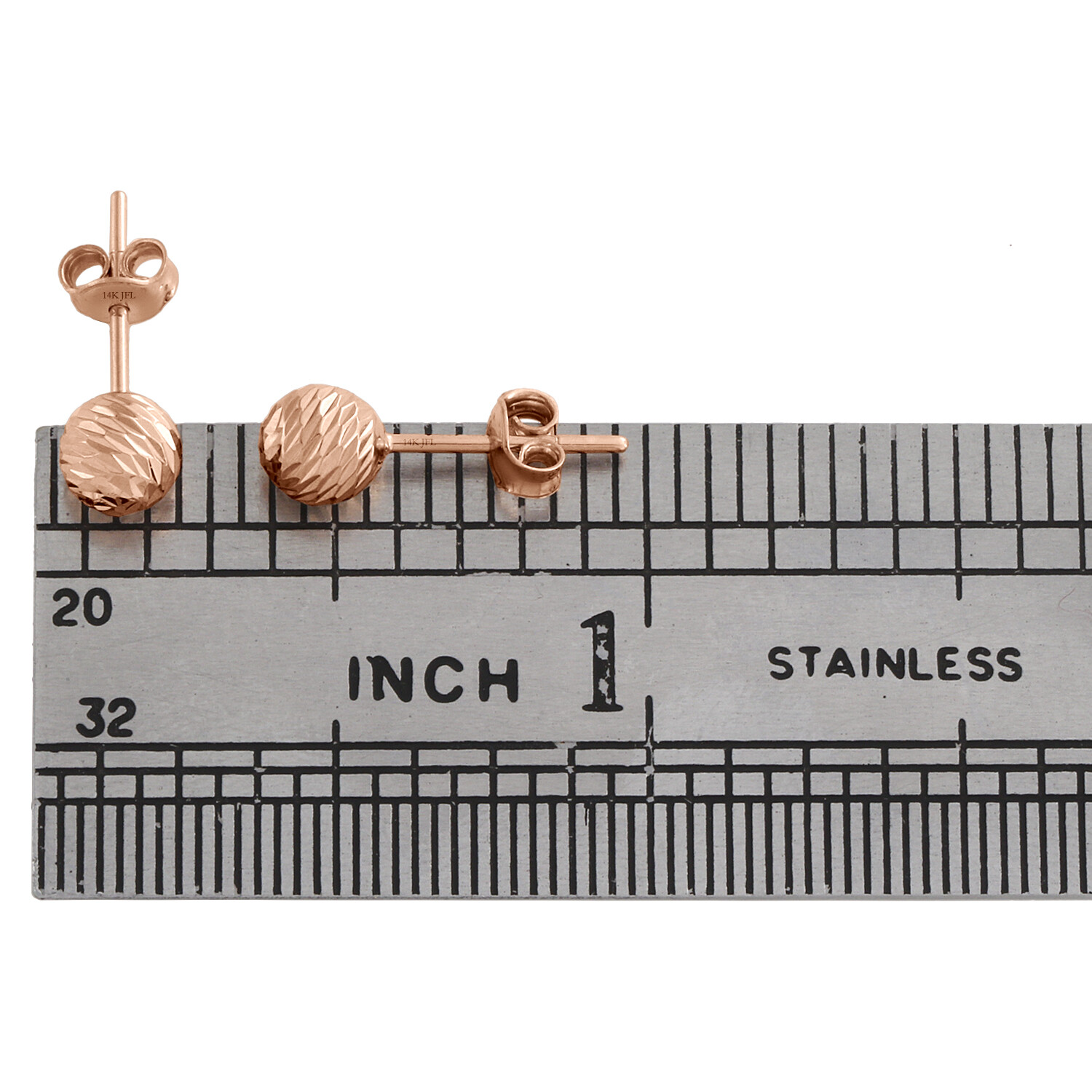 Genuine 14K Solid Rose Gold 5mm Diamond Cut Textured Ball Stud Post ...