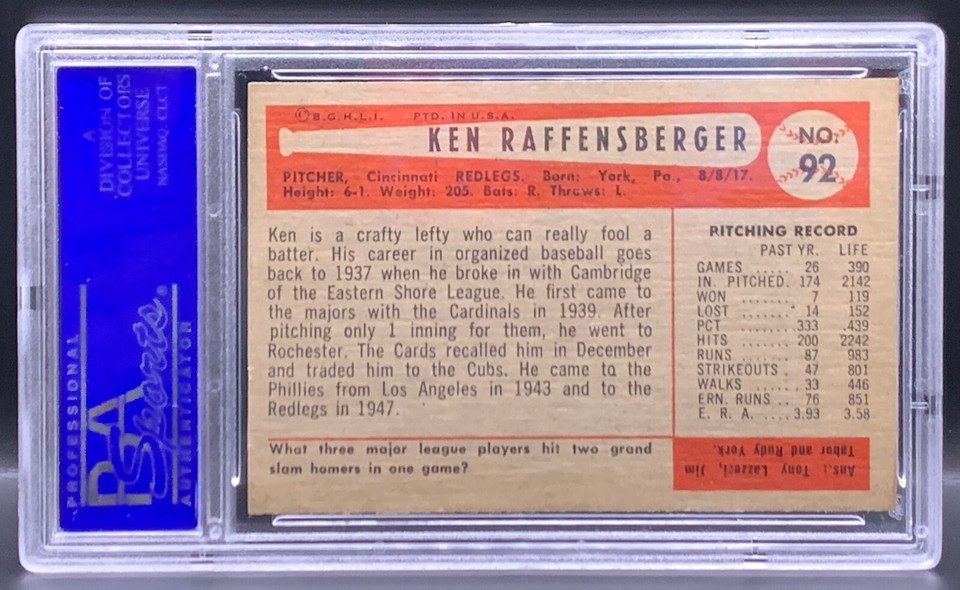 1954 Bowman #92 Ken Raffensberger - PSA 8 NM-MT | eBay