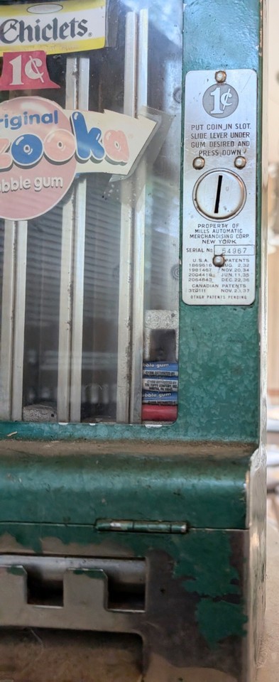 Antique 1 Cent Penny Coin Op Candy Vending Machine Chiclets Bazooka Gum ...
