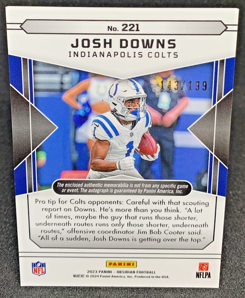 2023 Panini Obsidian Josh Downs Rookie Jersey Autographs /199 Colts RC ...