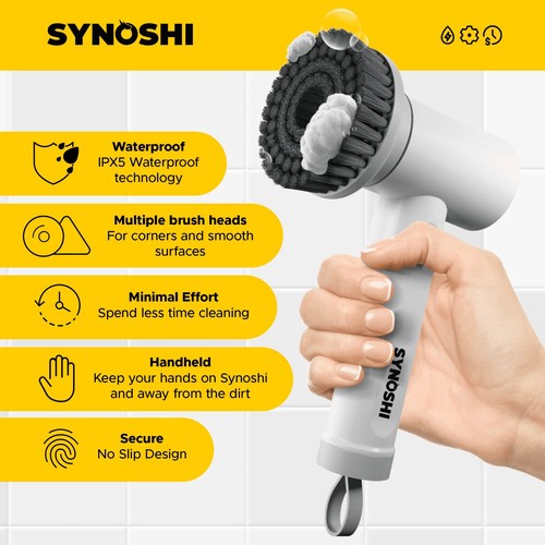 SYNOSHI® Electric Power Brush with 3 Cleaning Heads OR Extra ...