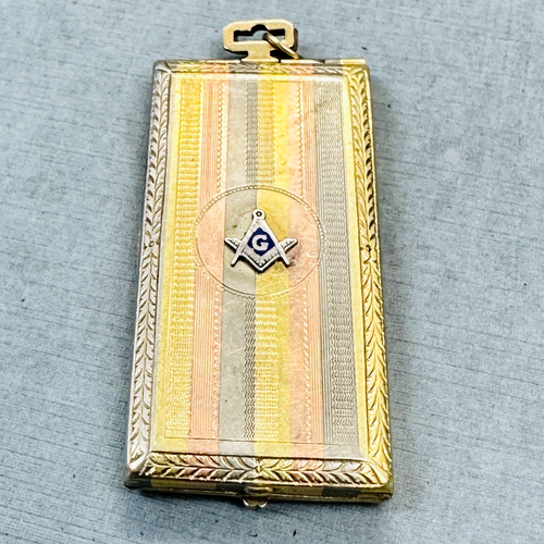 14k Inlay Vintage Masonic Mason ID Card Case Fob Locket Calling Card ...