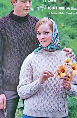 1960s Aran Diamond Lattice Crew Polo His N Hers Aotea 7166 Knitting ...