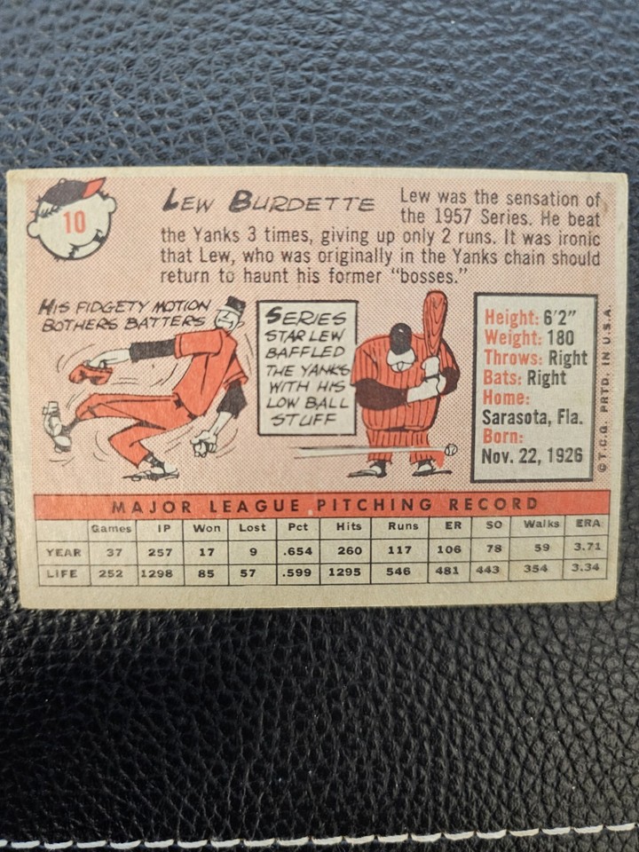 1958 Topps #10 Lew Burdette Milwaukee Braves | eBay
