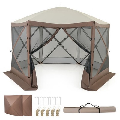 Pop-up Gazebo 6-sided Instant Setup Screen House Hub Tent with Mesh ...