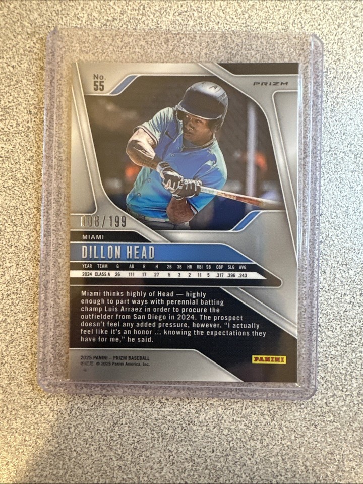 Dillon Head 2025 Blue Panini Prizm 8/199 #55 Miami Marlins | eBay