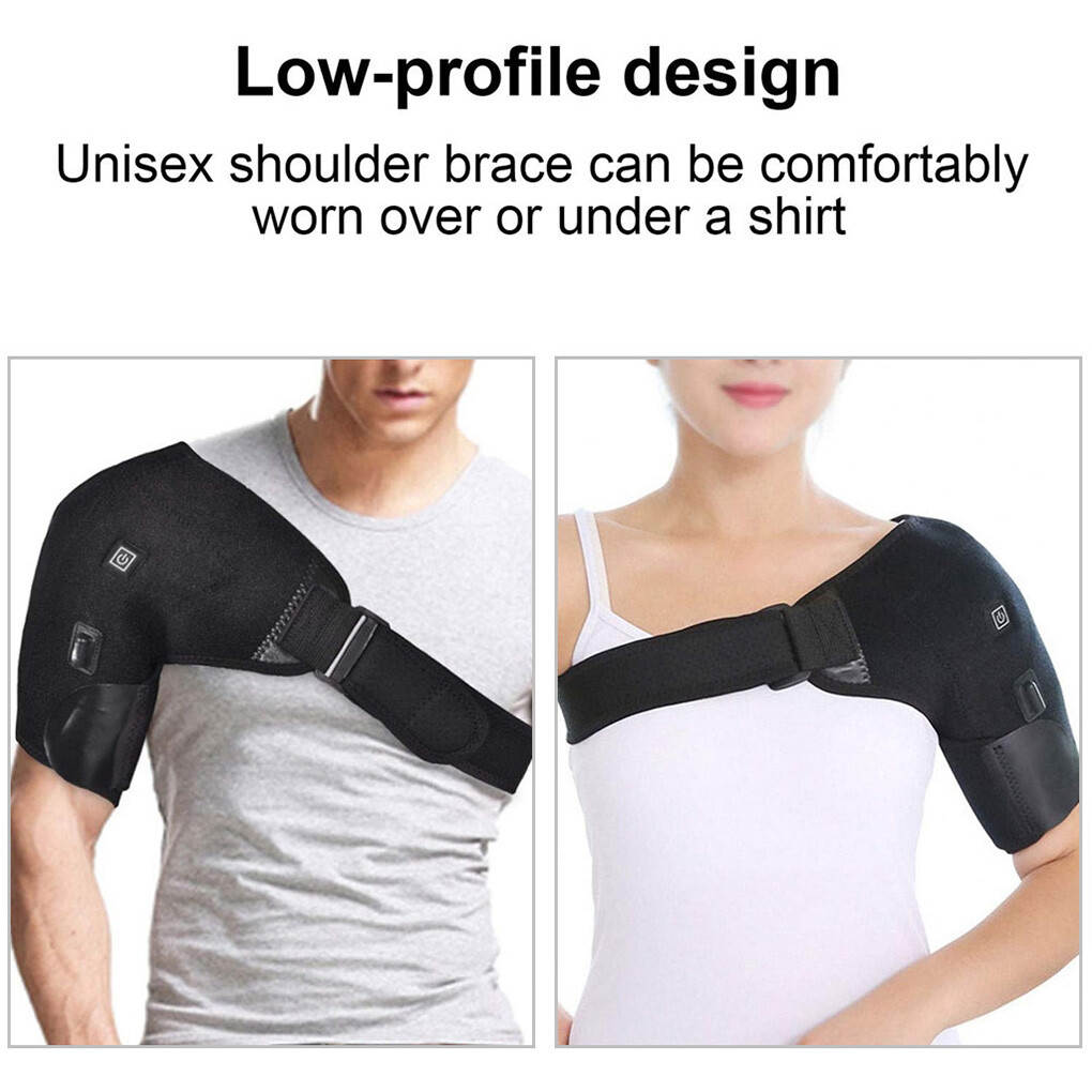 USB Adjustable Heated Shoulder Brace Support Wrap Pain Relief Heating ...