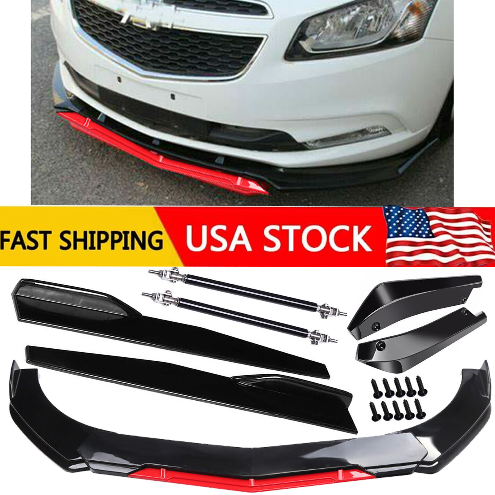 For Chevrolet Cruze Front Rear Bumper Lip Spoiler Splitter Glossy Black ...