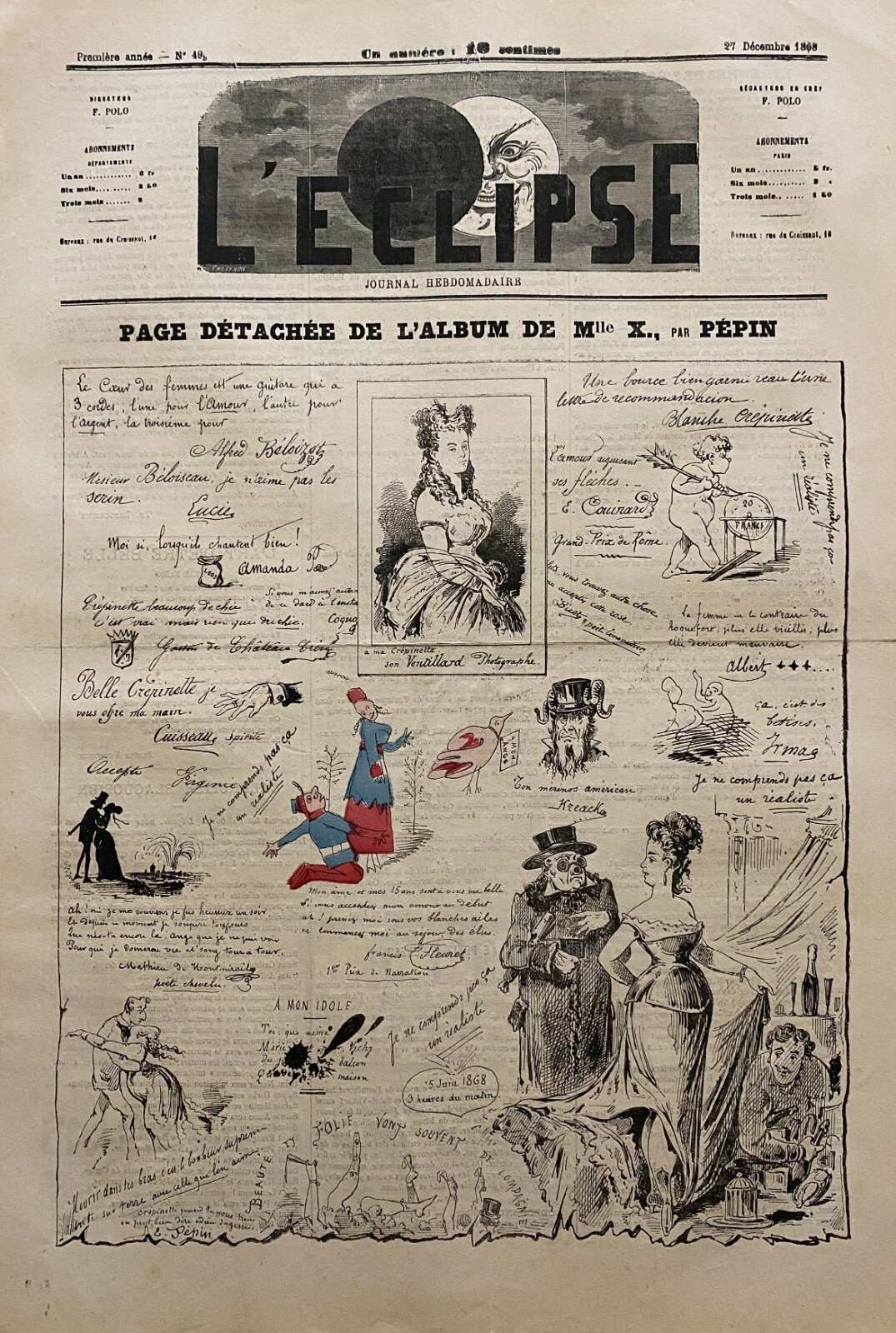 JOURNAL L'ECLIPSE ANDRE GILL 27 DECEMBRE 1868 N° 49 BIS PAGE DE L'ALBUM ...