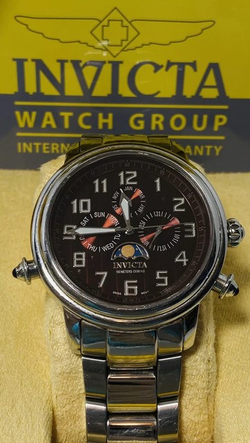 RARE Invicta Stainless Steel Men's Multi-function Moon Phase Watch 4144 ...