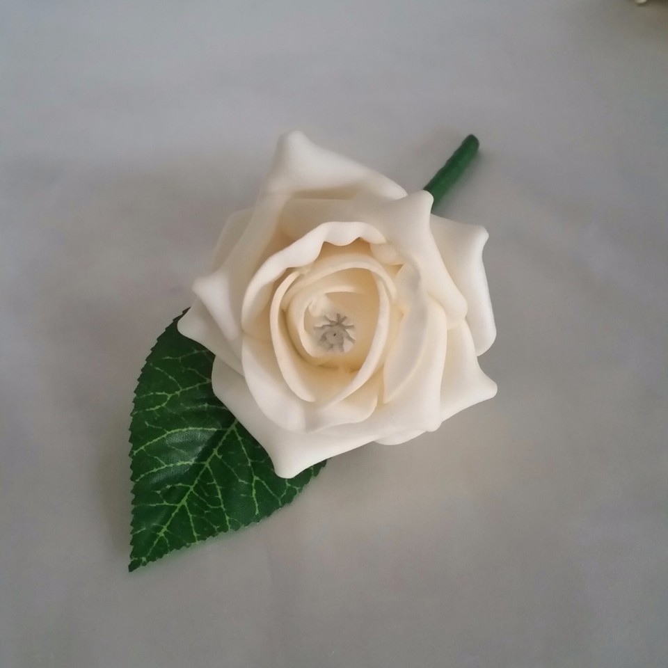 VARIOUS COLOURS - TEN X Single Rose Buttonholes & Diamante, Rose leaf ...