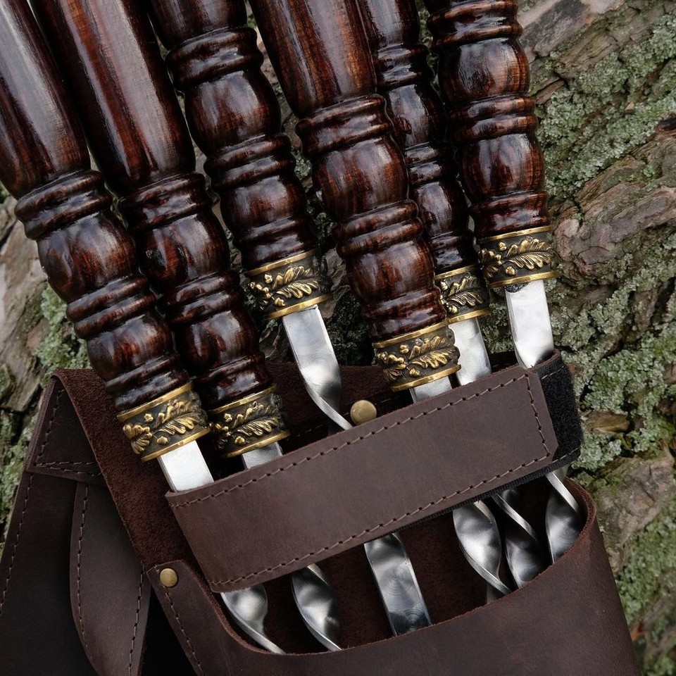 Set of handmade "Nut" skewers in a leather quiver | Set of forged ...