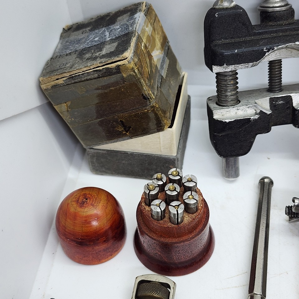 Vtg 21pc Watchmakers Tools Auxiliary Jewel Chucks Pin Vises Circular ...