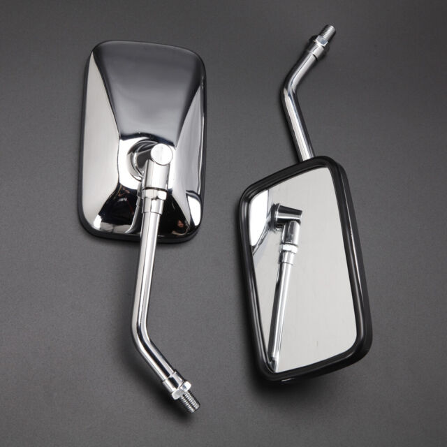 Chrome Rectangle Motorcycle Rearview Side Mirrors 10mm For Honda Suzuki