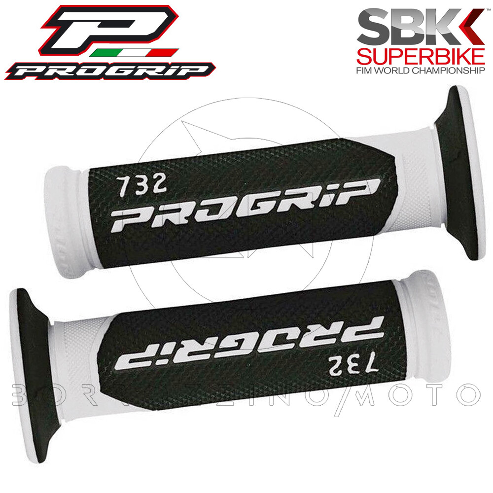 COPPIA MANOPOLE PRO GRIP 732 NERO/BIANCO UNIVERSALI MOTO SCOOTER ENDURO ...