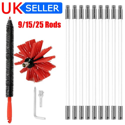 Flexible Chimney Sweep Set Flue Sweeping Brush and Rod Kit Soot ...