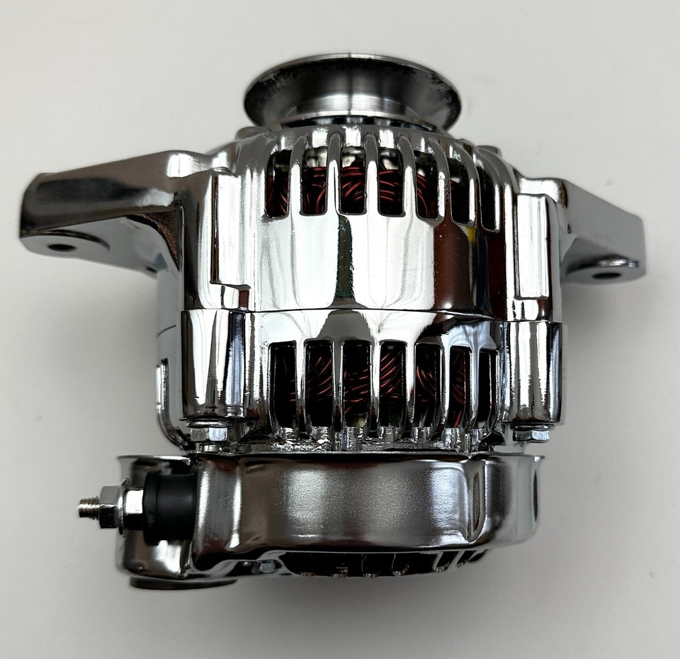 Chrome 90 AMP Mini Alternator GM Denso Style V Belt 1 Wire Street ...