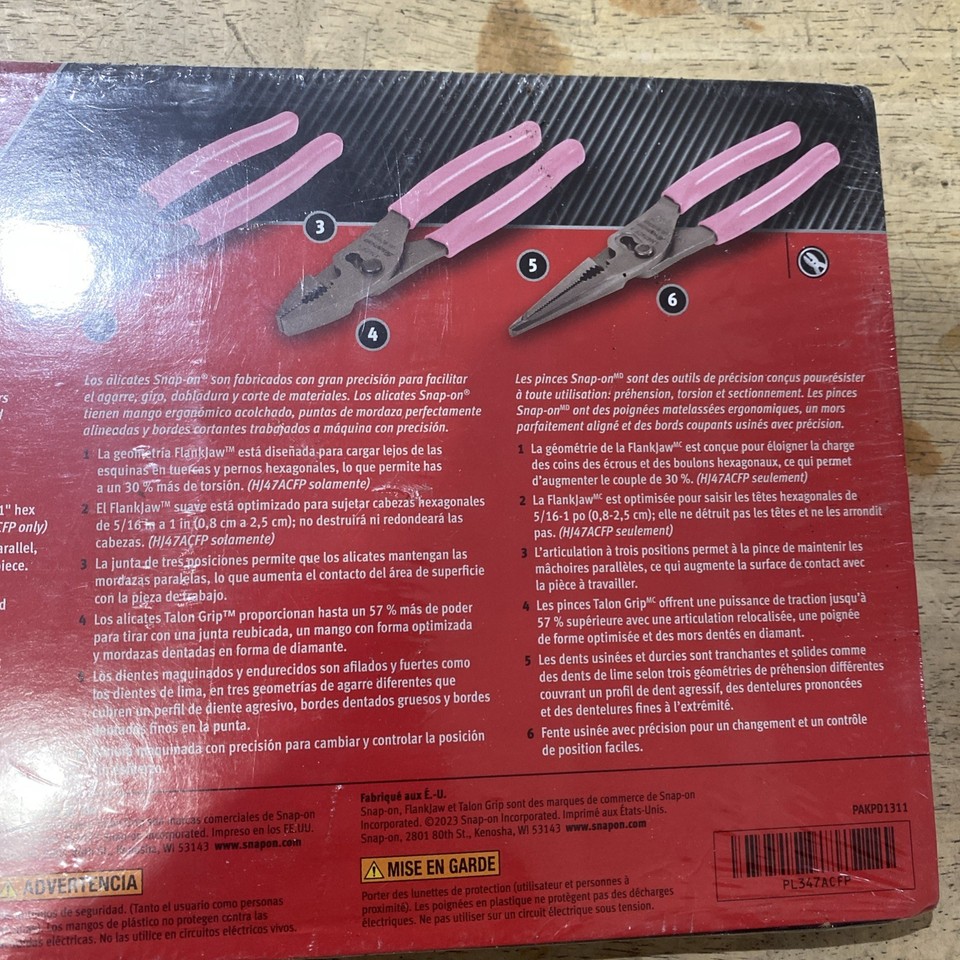SNAP ON TOOLS USA ELECTRIC PINK 3pc Soft Grip Slip Joint Pliers Set ...