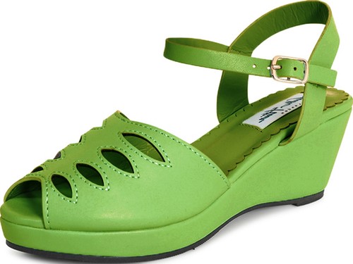 Lulu Hun »LILY VINTAGE 40s PEEPTOE« Riemchen WEDGES Sandalen Kiwigrün ...