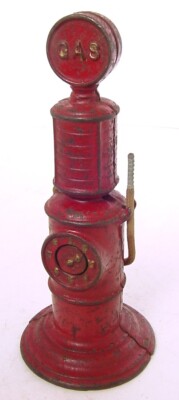 1920s ARCADE 7" CAST IRON RED SERVICE STATION GAS PUMP w WORKING DIAL ...