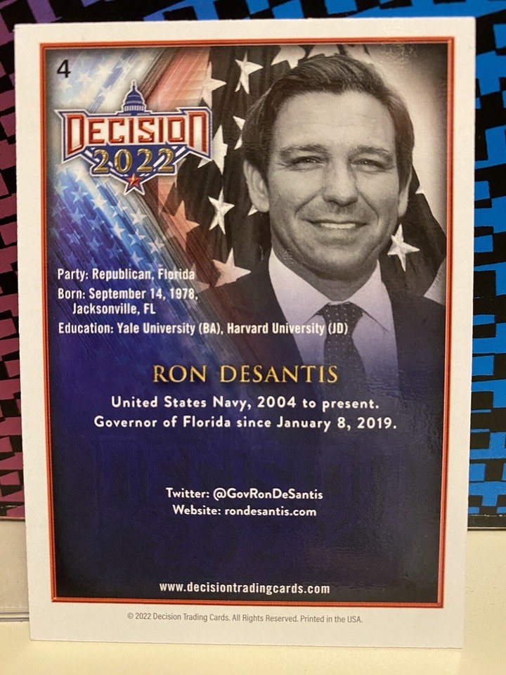 Ron DeSantis Decision 2022 Ser. 1 BASE CARD #4 Current Governor of ...