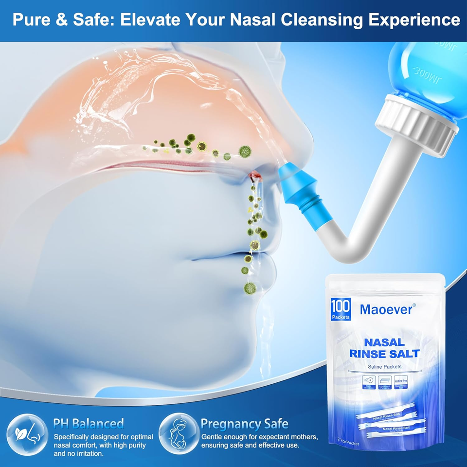 Neti Pot Salt Packets Individually 100 Saline Packets Nasal Wash Refill ...
