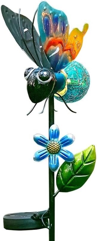 Solar LED Insect Garden Stake BEE LADYBUG or BUTTERFLY Bug Outdoor Yard ...
