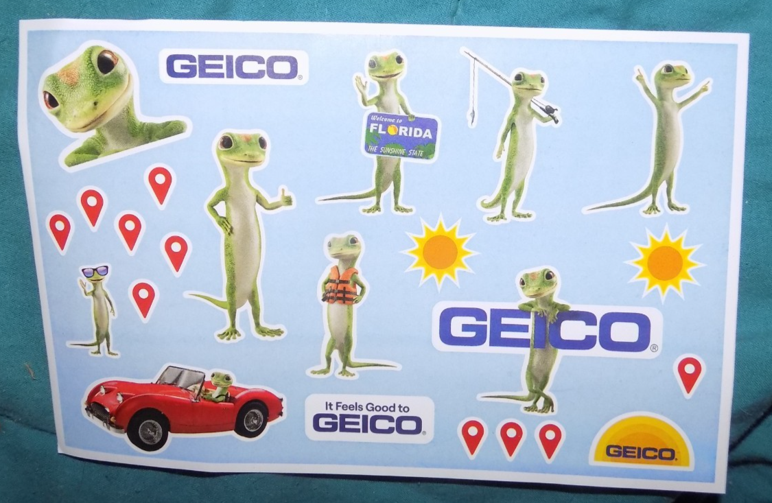GEICO INSURANCE WITH NINE GECKO STICKERS AND MORE | eBay UK